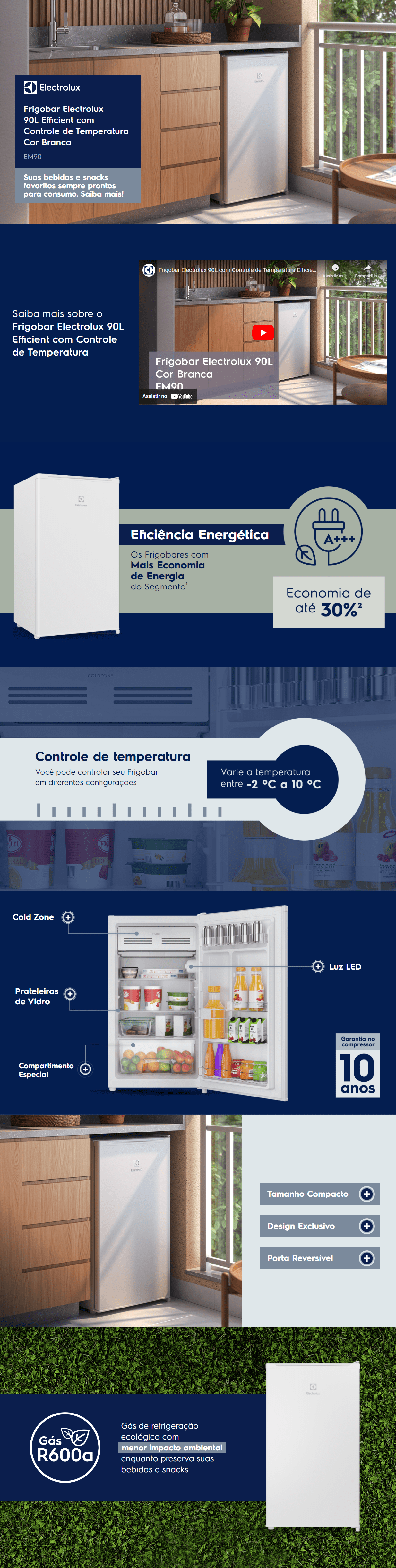 Frigobar Electrolux 90L Efficient EM90 com Controle de Temperatura ...